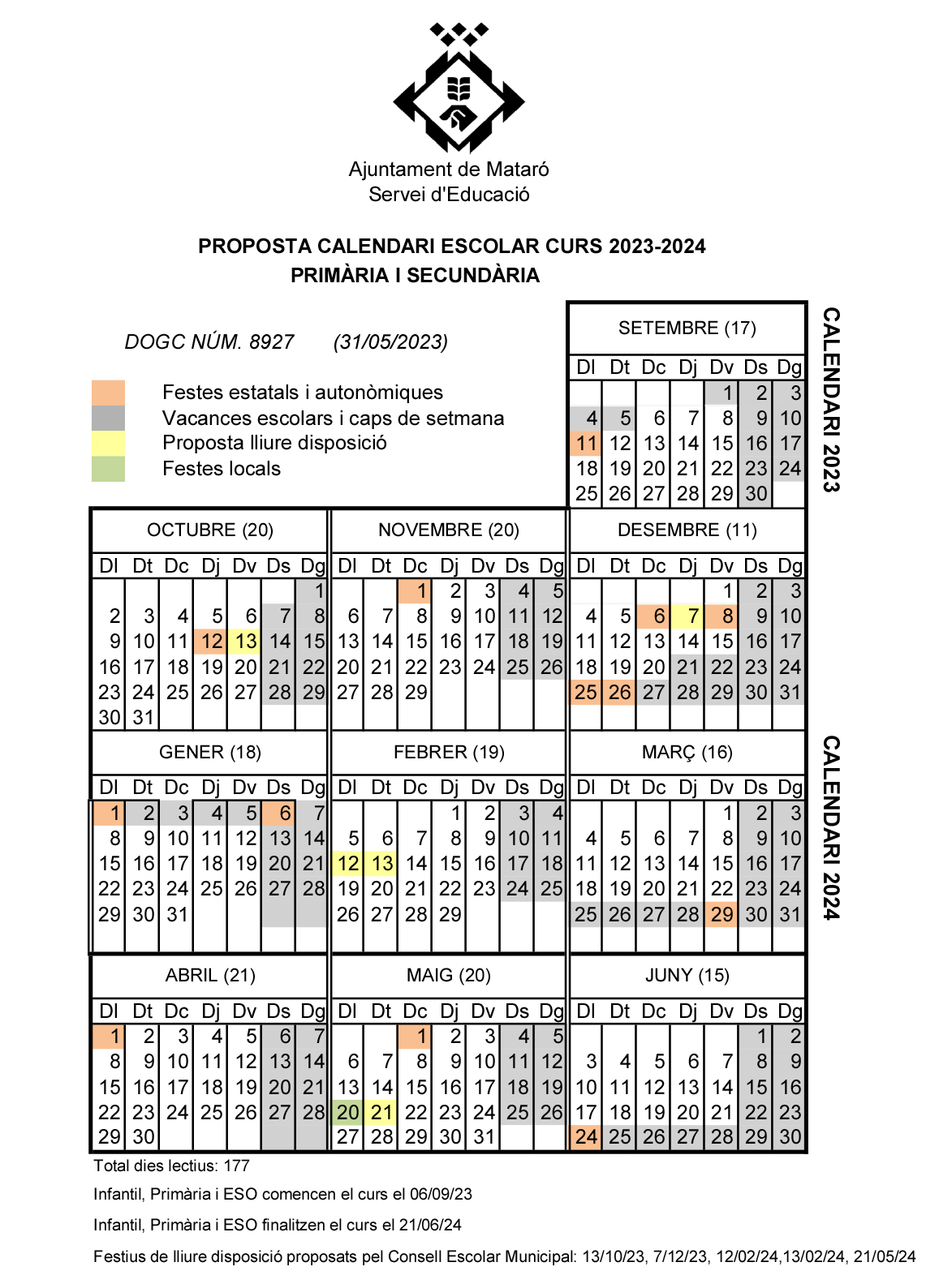 Calendari escolar :: Escola Sol-Ixent Mataró